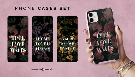 Flowers And Love Quotes Phone Case Set PSD Editable Template