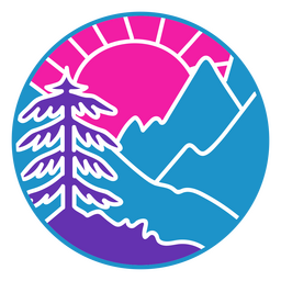Blue And Pink Circle With A Tree And Mountains In The Background PNG ...