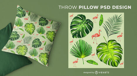 Palm Tree Tropical Leaves Throw Pillow Design PSD Editable Template