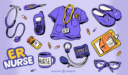 Nurse Elements Design Set Vector Download