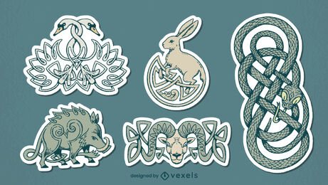 Animals With Celtic Knot Designs Set Vector Download