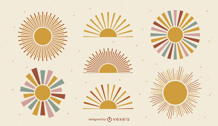 Boho Sun And Rays Of Sunshines Set Vector Download