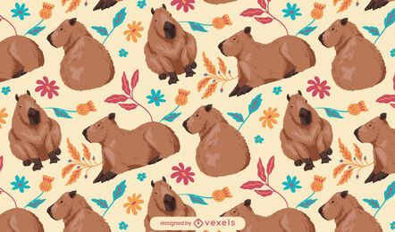 Capybaras And Flowers Pattern Design Vector Download