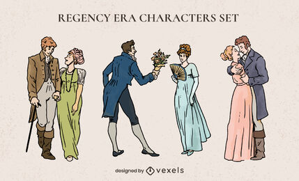 Regency Era Characters Illustration Set Vector Download