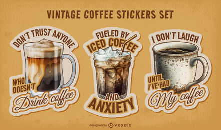Vintage Coffee Drinks Sticker Set Vector Download