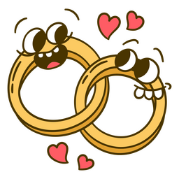 Two Cartoon Wedding Rings With Hearts On Them PNG & SVG Design For T-Shirts