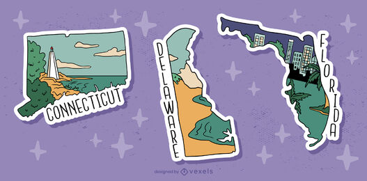 USA States Sticker Set Vector Download