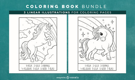 Unicorn And Rainbows Coloring Book Pages Vector Download
