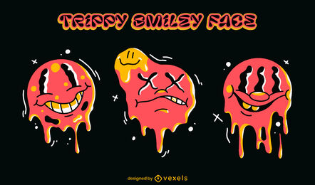 Trippy Smiley Faces Set Vector Download