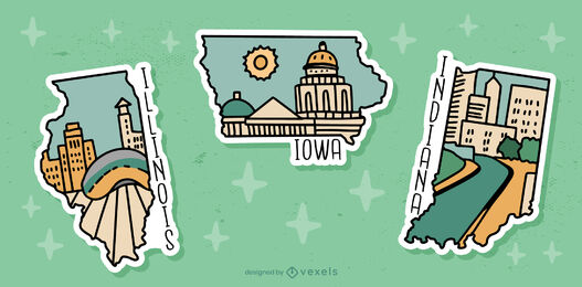 US State Sticker Set Vector Download