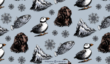 Winter Elements Hand Drawn Pattern Design Vector Download