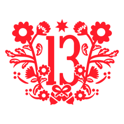 The Number 13 In Red With Flowers Around It PNG & SVG Design For T-Shirts