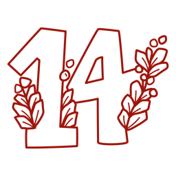 The Number 14 In Red With Leaves On It PNG & SVG Design For T-Shirts
