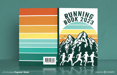 Running Against Mountains Retro Book Cover Design Vector Download
