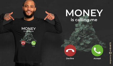 Money Is Calling Me Phone Call T-shirt Design PSD Editable Template