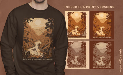 Natural Landscape T-shirt Design Multiple Versions PSD Editable Template