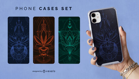 Lotus Mandala Phone Cases Set Vector Download