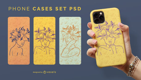 Floral Women Beautiful Phone Case Set Vector Download