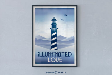 Blue Lighthouse In Ocean Poster Design Vector Download