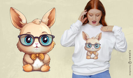 Cute Rabbit With Glasses T-shirt Design PSD Editable Template