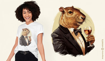 Fancy Capybara Drinking T-shirt Design PSD Editable Template