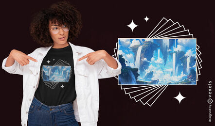 Fantasy Waterfall T-shirt Design PSD Editable Template