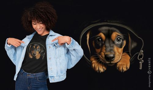 Adorable Puppy Pocket T shirt Design PSD Editable Template