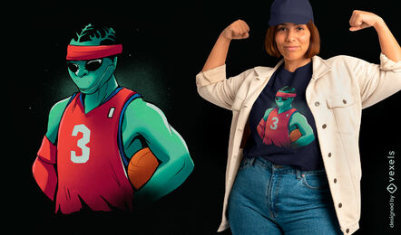 Basketball Alien Player T-shirt Design PSD Editable Template