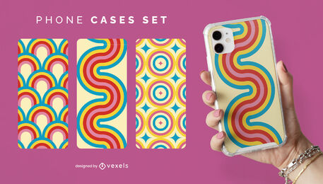 Flaunting Retro Patterns Phone Cases Set Design Vector Download