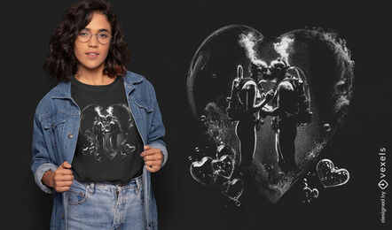 Scuba Divers Heart T-shirt Design PSD Editable Template