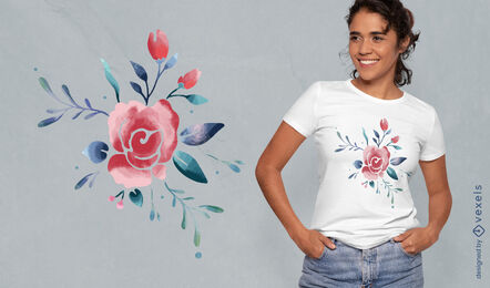 Watercolor Delicate Rose T-shirt Design PSD Editable Template