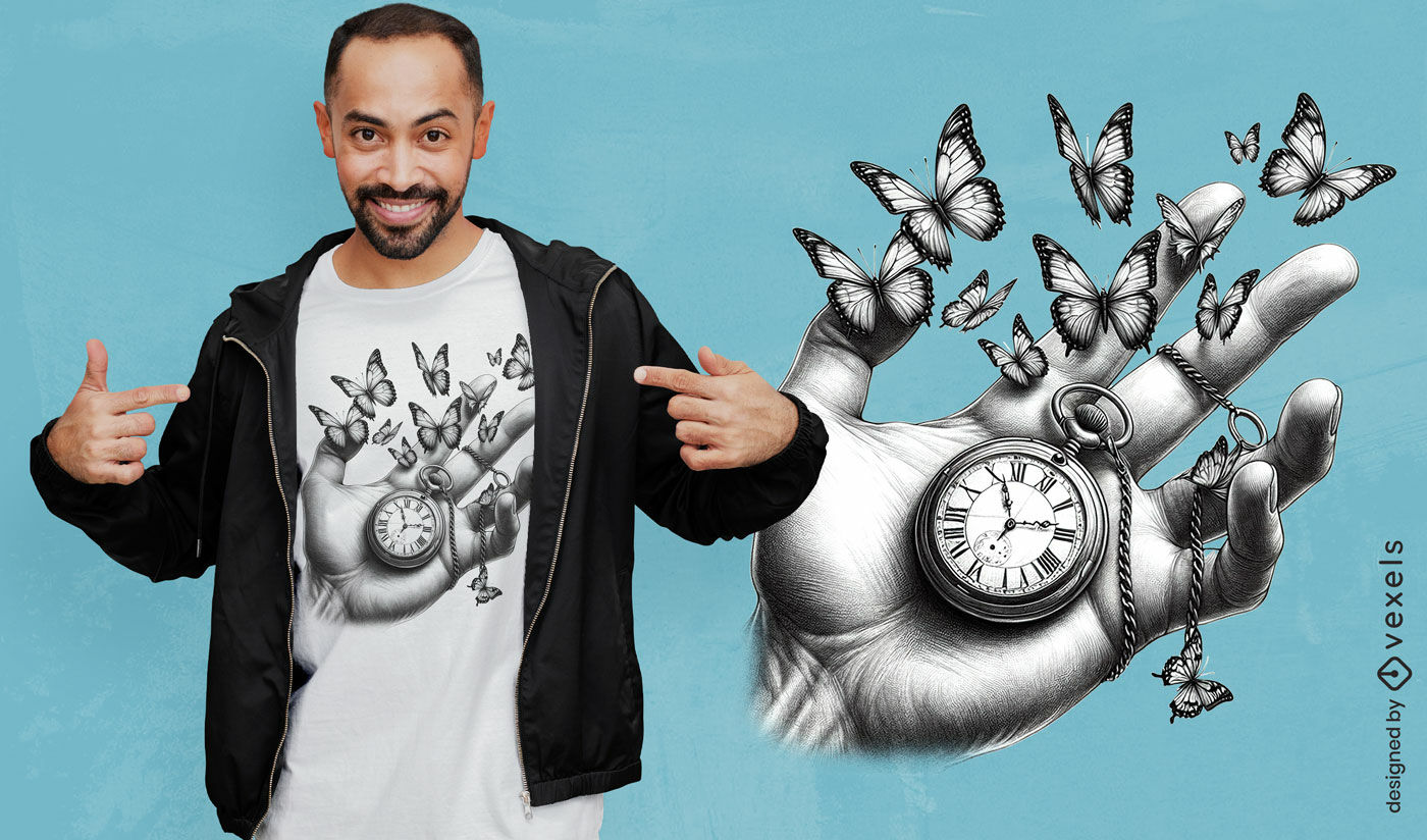 Surreal Clock Hand T-shirt Design PSD Editable Template