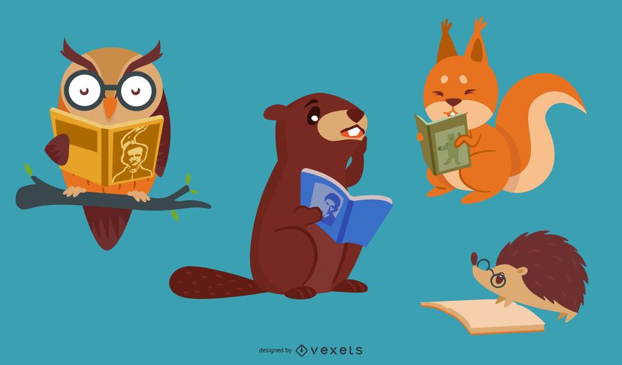Animales Leyendo Libros - Descargar Vector