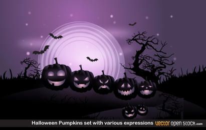 Halloween Pumpkins Set With Various Expressions Vector Download