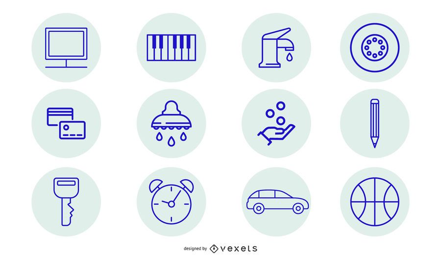 Blue Clean Icon Set - Vector Download