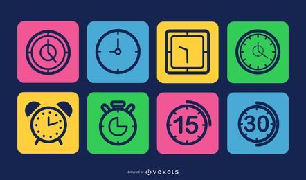 Clock Icon Colorful Squares Pack Vector Download