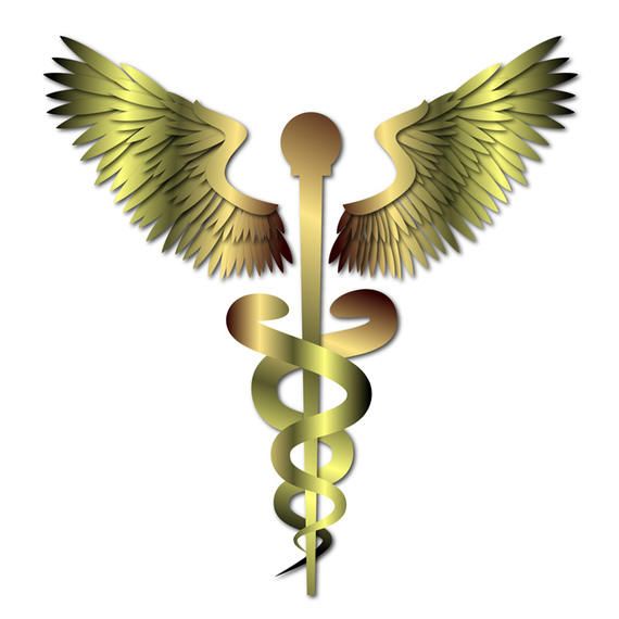 Gold Medical Caduceus Sign