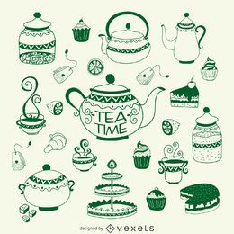 Tea Time Illustration Set Vector Download