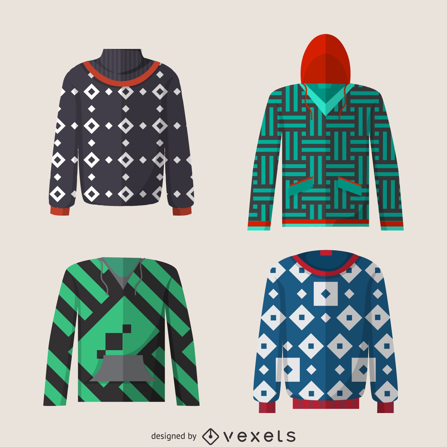 Conjunto de diseños de sudadera plana. - Descargar vector Conjunto de diseños de sudadera plana. - Descargar vector